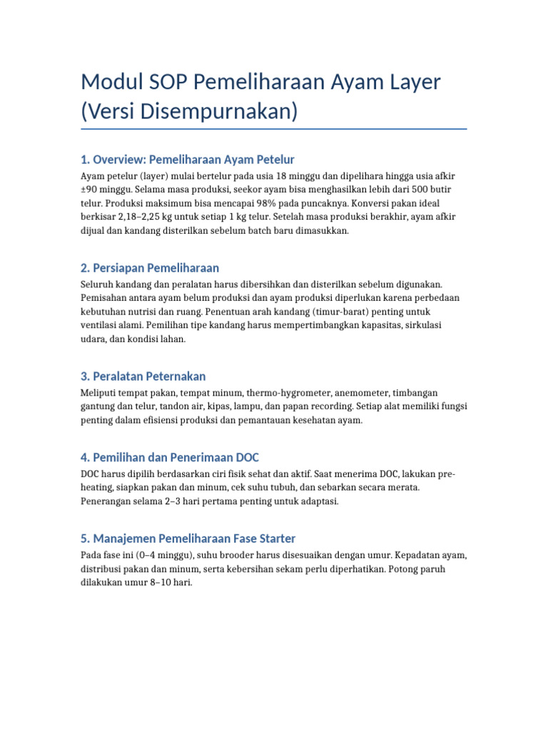 SOP Pemeliharaan Layer Lengkap Lampiran | PDF