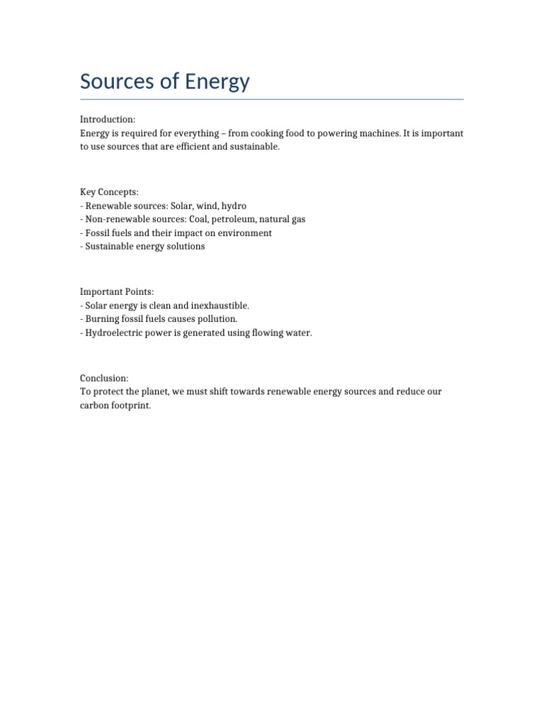 Energy Sources for Grade 4 | PDF