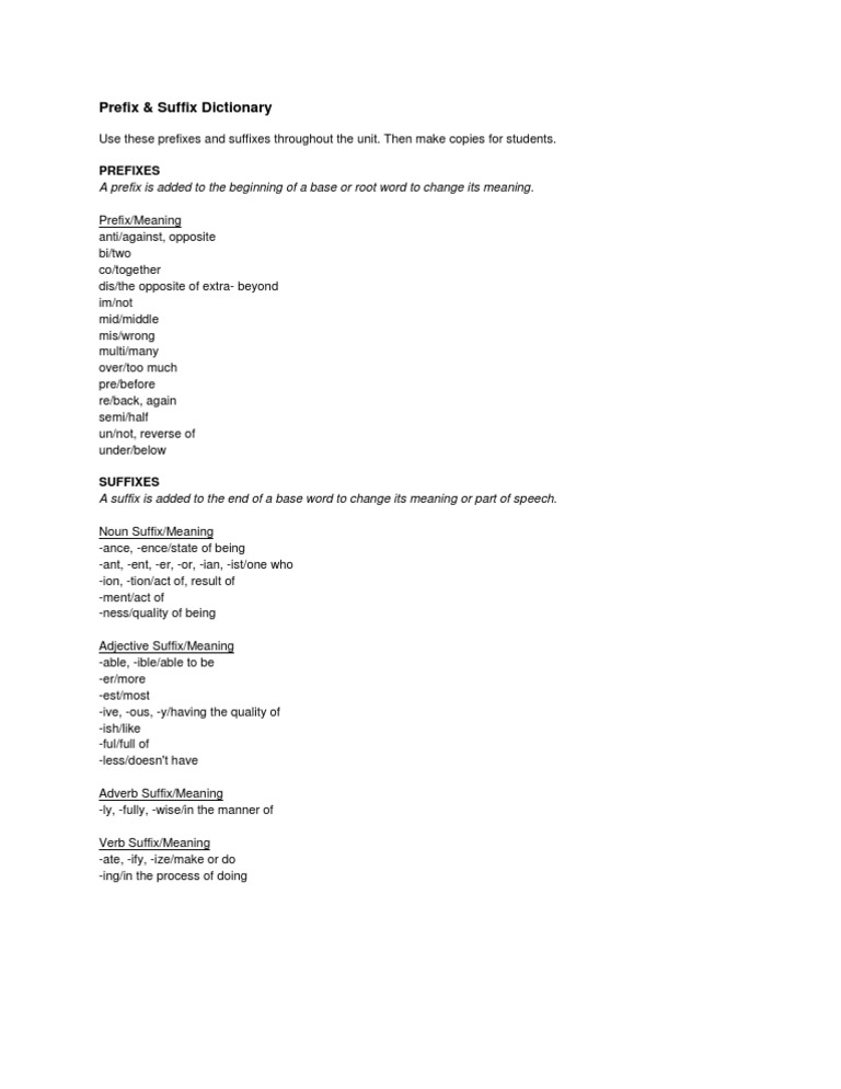 Prefixes and Suffixes Guide | PDF