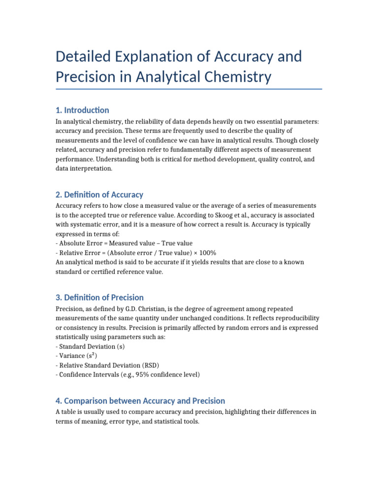 Accuracy And Precision Analytical Chemistry 2 Pdf Accuracy And