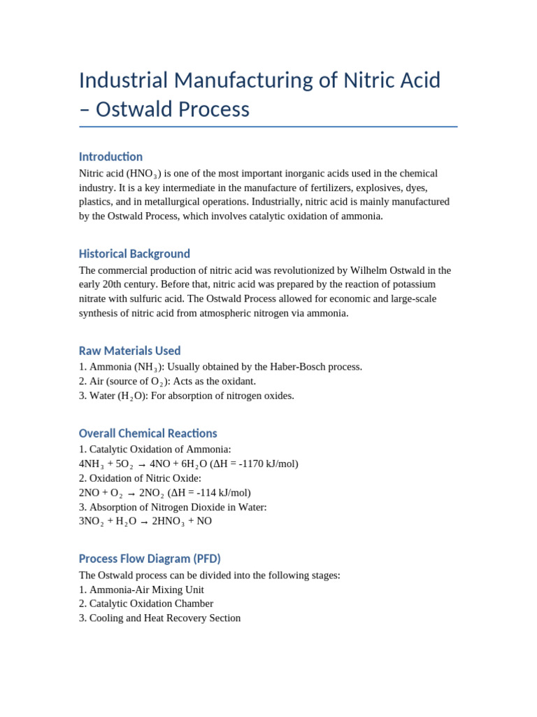 Nitric Acid Production via Ostwald Process | PDF | Nitric Acid | Ammonia