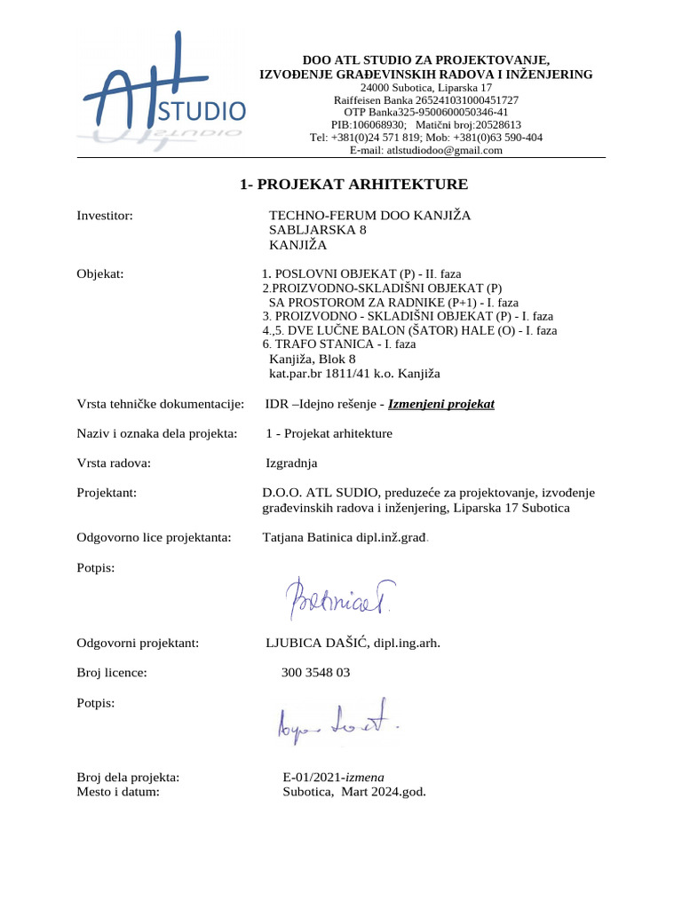 1 - Projekat Arhitekture - Idr Tehnoferum Izmena | PDF