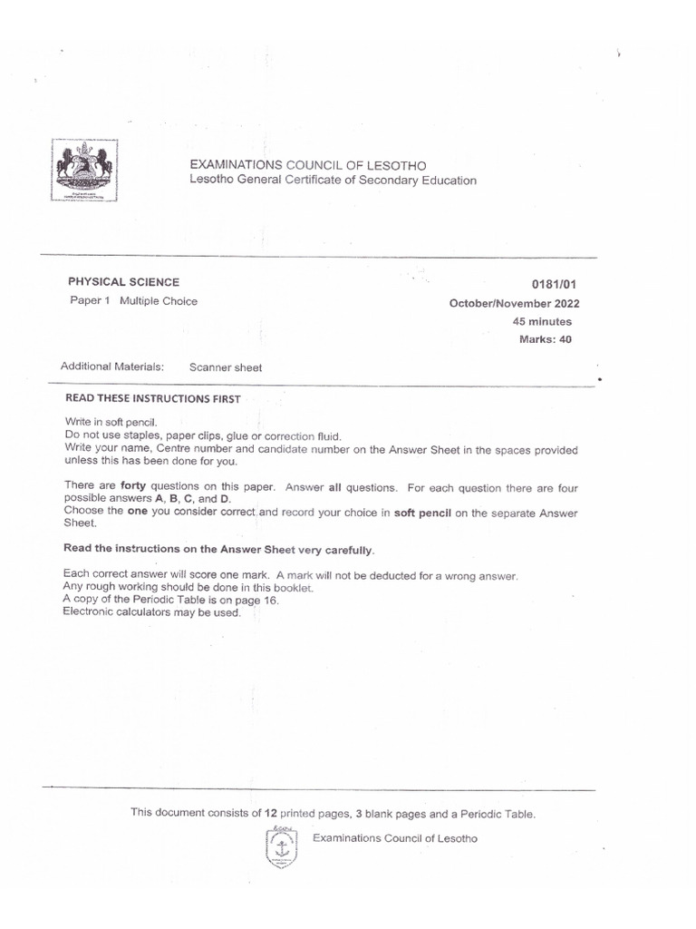 Physical Science p1 - 2022 | PDF