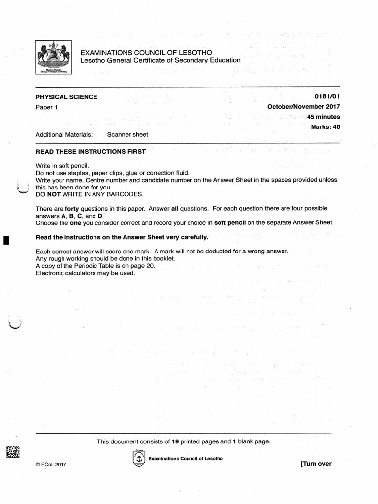 Physical Science P1-On 2017 | PDF