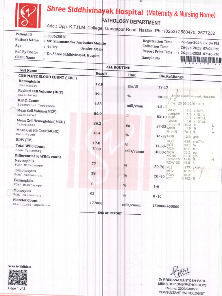 Blood Test Report for Mr. Shamsundar Ambadas | PDF | Clinical Medicine ...