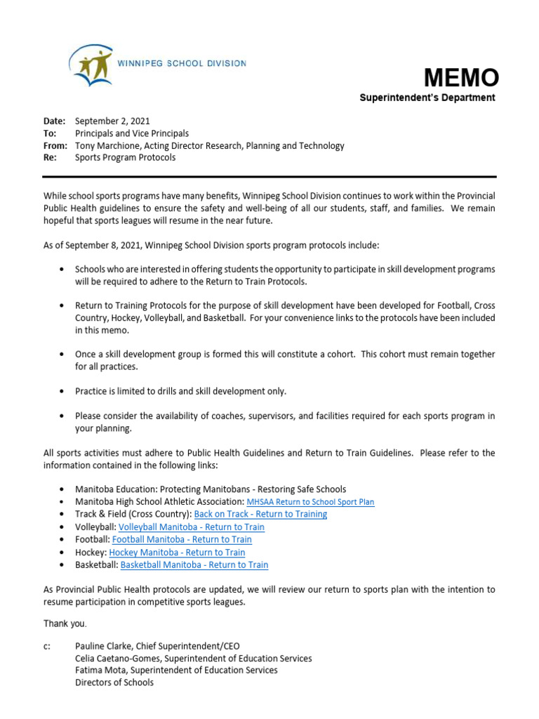 Memo Sports Program Protocols September 2021.55a56d17065 | PDF ...