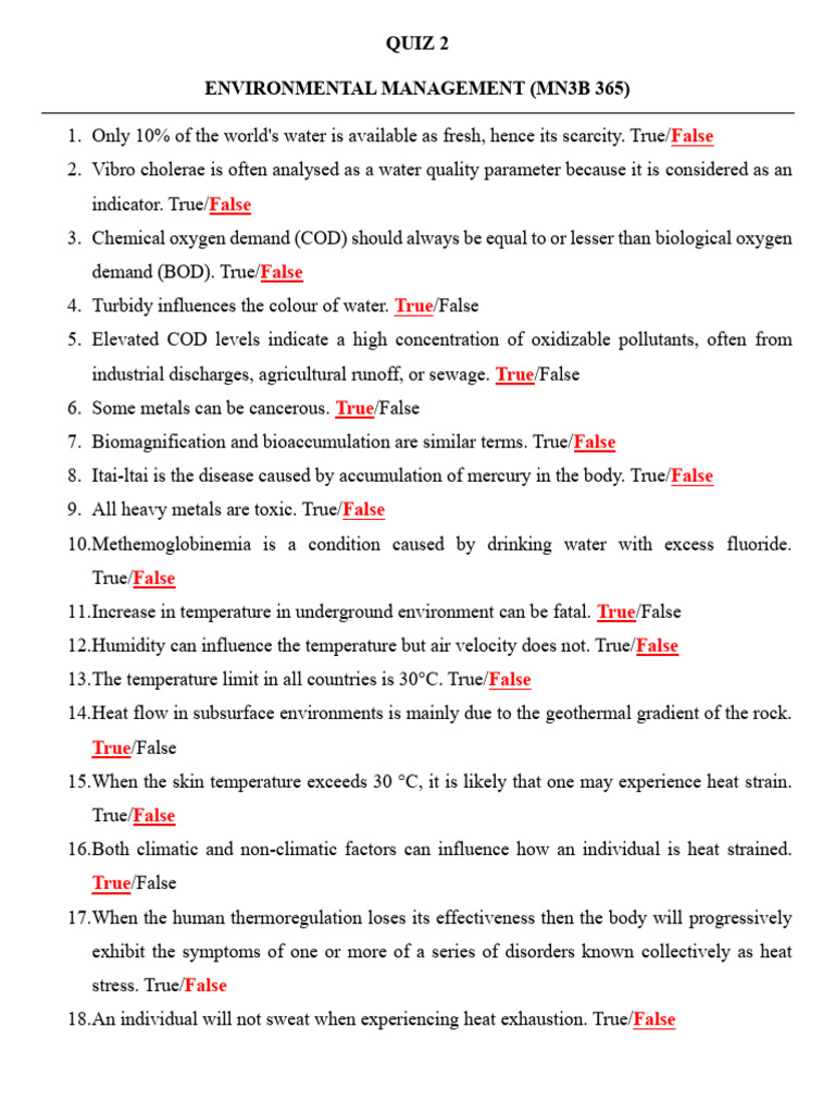 Enviromental Management - MN 3B - QUIZ 2 | PDF | Water | Environmental ...