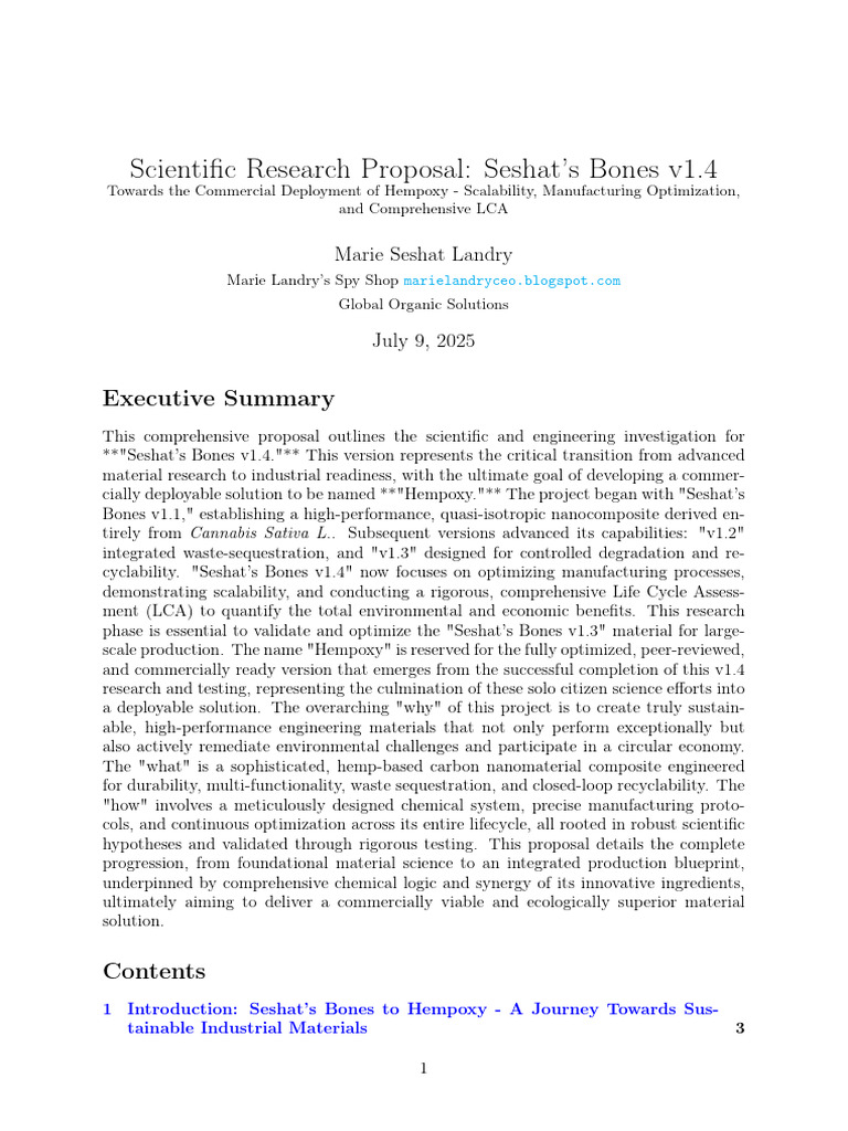 Scientific Research Proposal Hempoxy Seshat S Bones v1 4 | PDF | Life ...