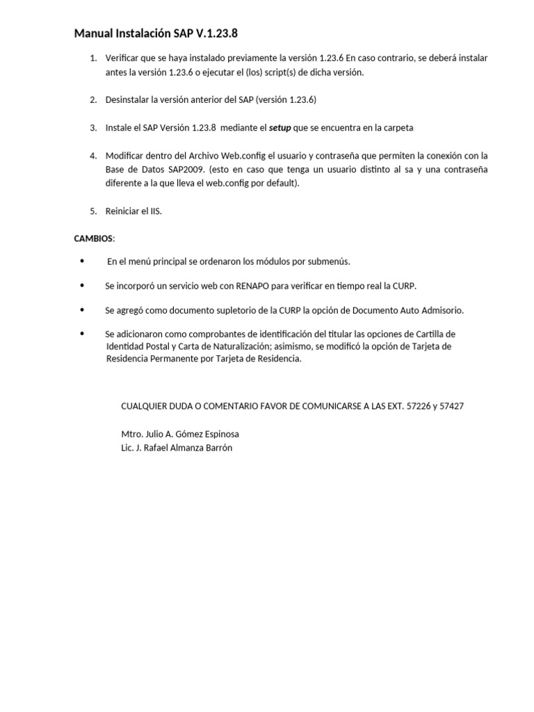 Guía de Instalación SAP V.1.23.8 | PDF