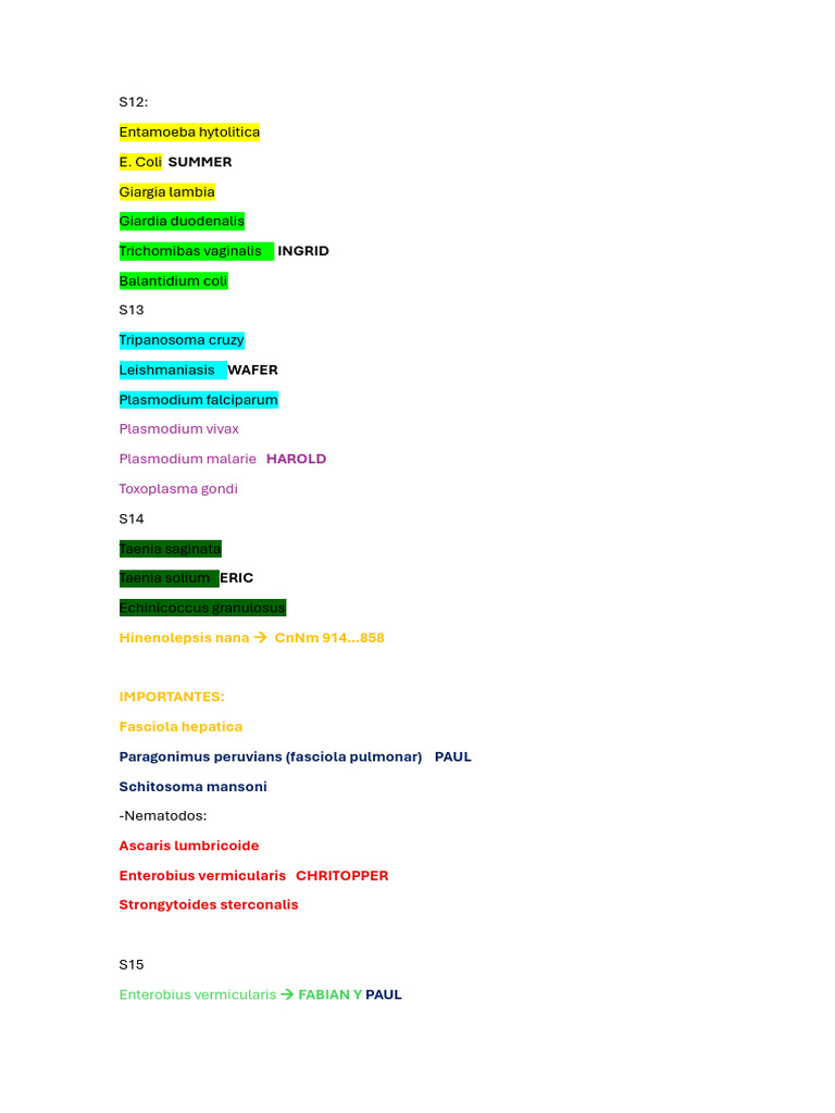 Common Parasites and Pathogens List | PDF