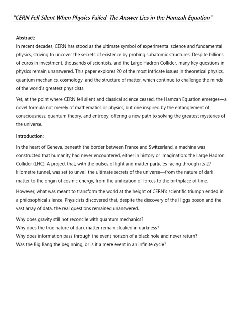 CERN Fell Silent When Physics Failed The Answer Lies in The Hamzah ...