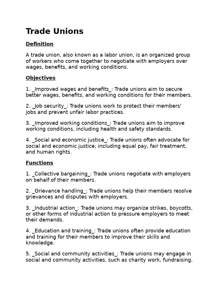 Trade Unions | PDF | Trade Union | Collective Bargaining