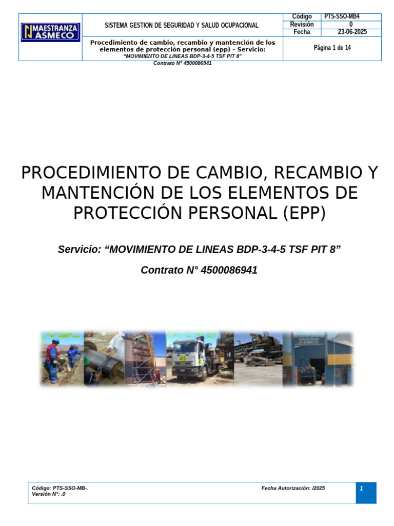 Procedimiento de Cambio, Recambio y Mantención de Los Elementos de Protección Personal (Epp ...