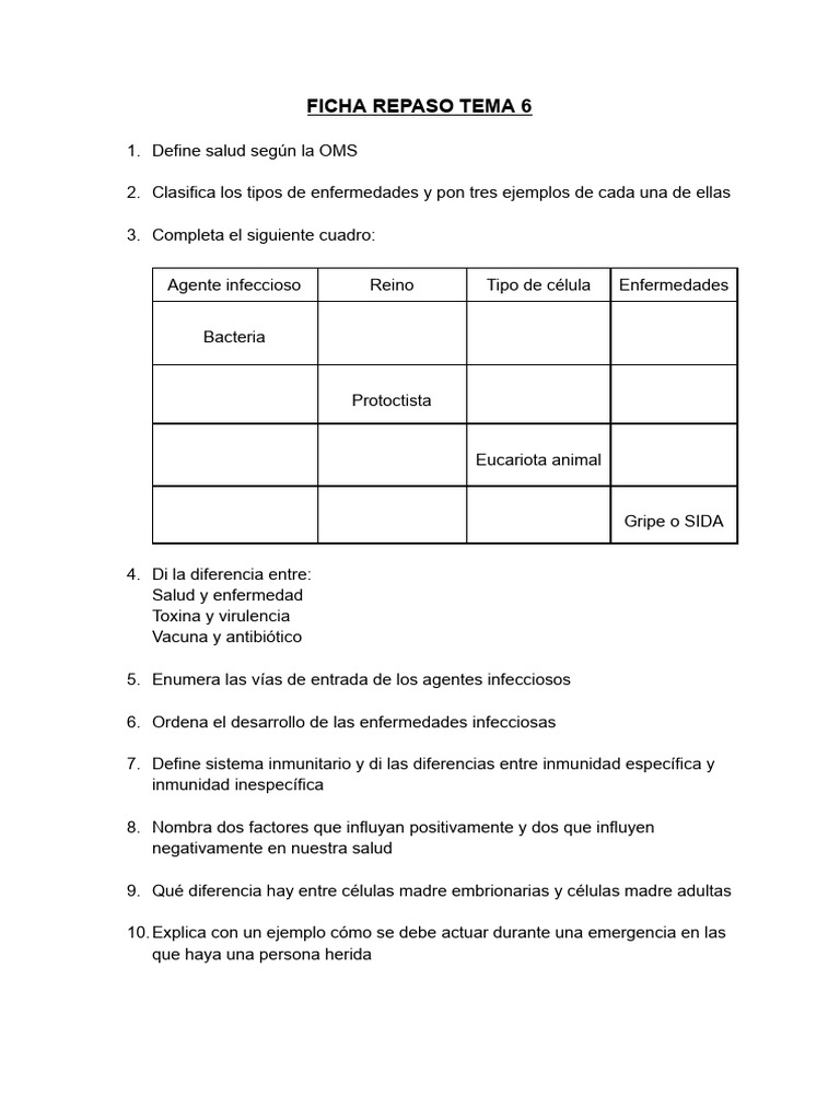 Ficha Repaso Tema 6 Biología | PDF