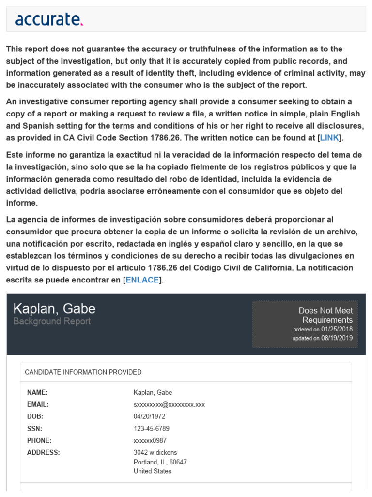Back Ground Check Report | PDF | Credit Score | Credit Bureau