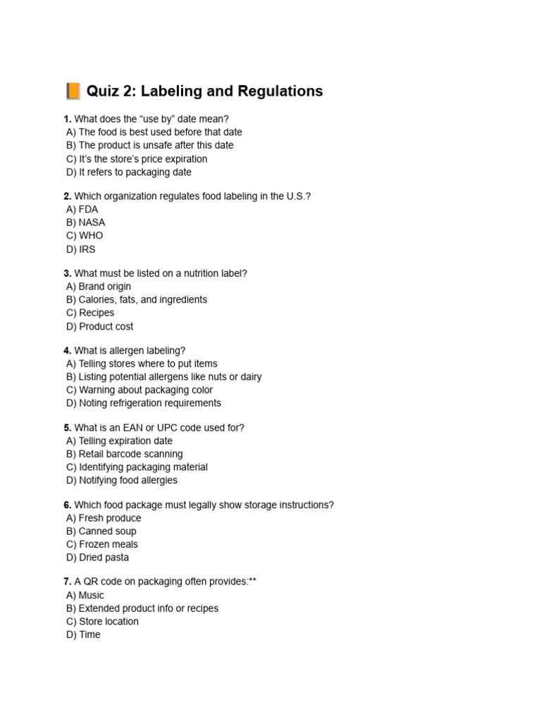 Food Packaging Quiz 2 | PDF