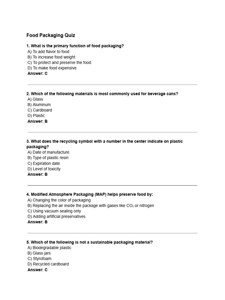 Food Packaging Quiz 1 | PDF