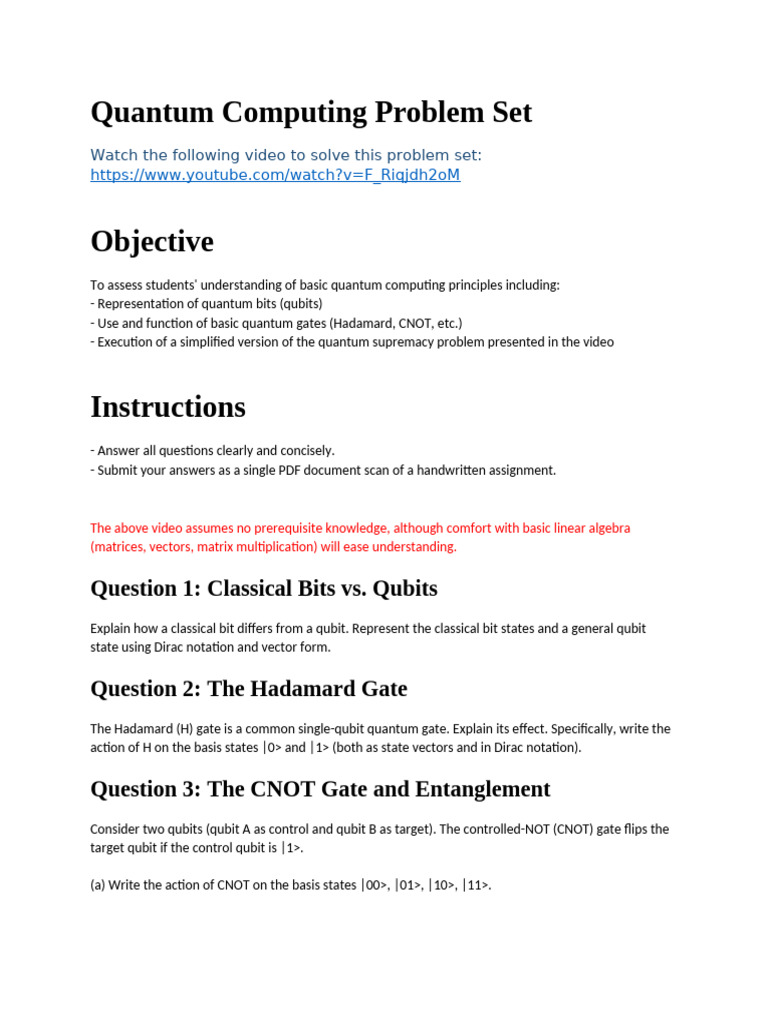 Quantum Computing Problem Set | PDF