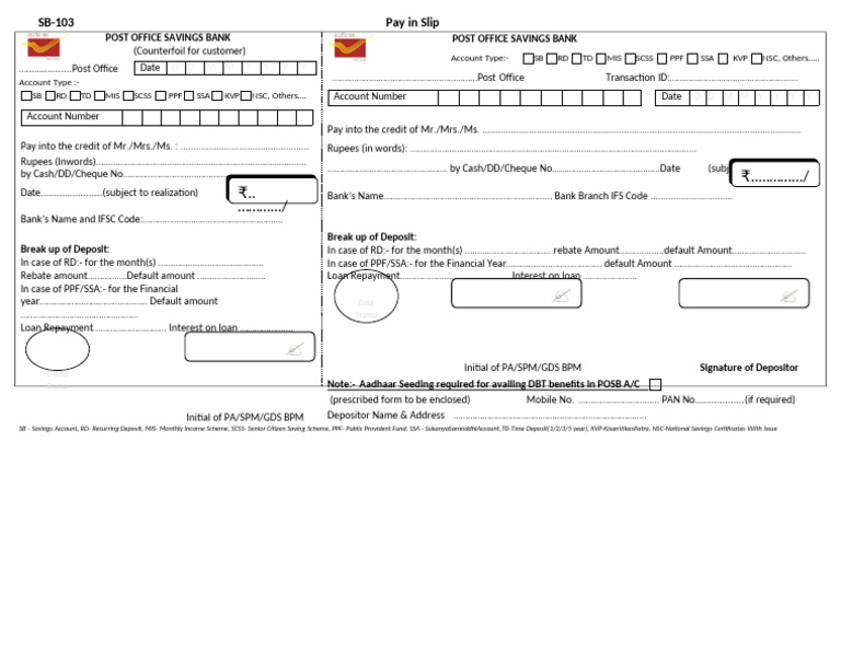 Deposit Form Post Office | PDF | Money | Financial Services