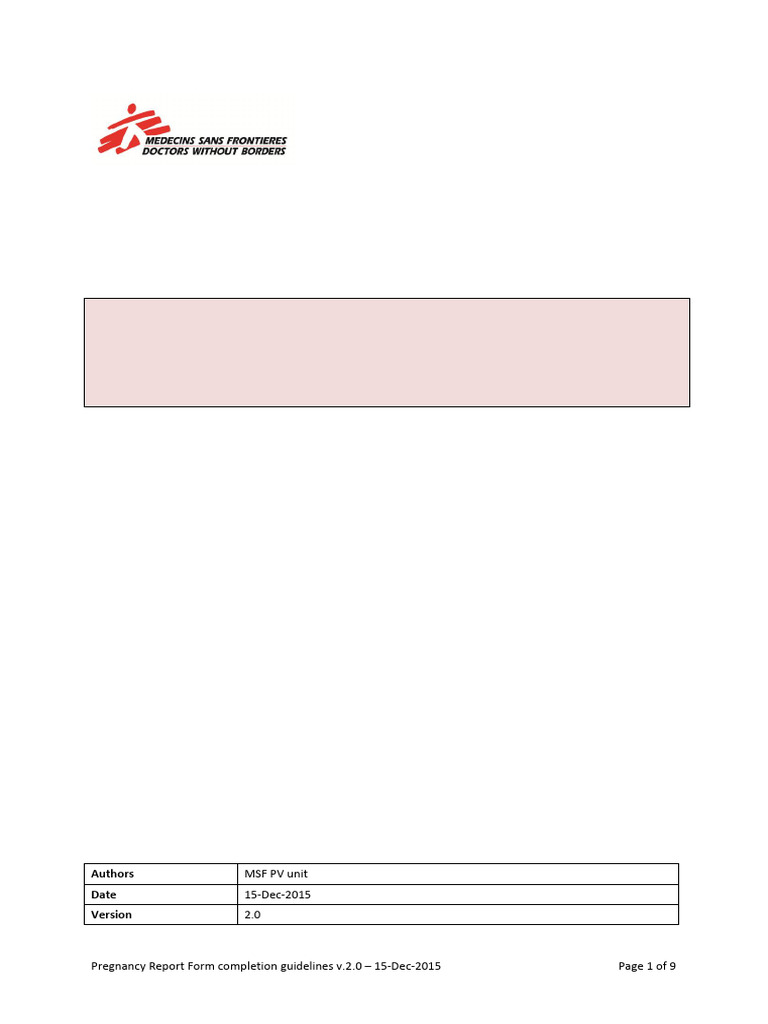 PVTB-D02 - Pregnancy Report Form Completion Guidelines | PDF | Pregnancy | Pharmacovigilance