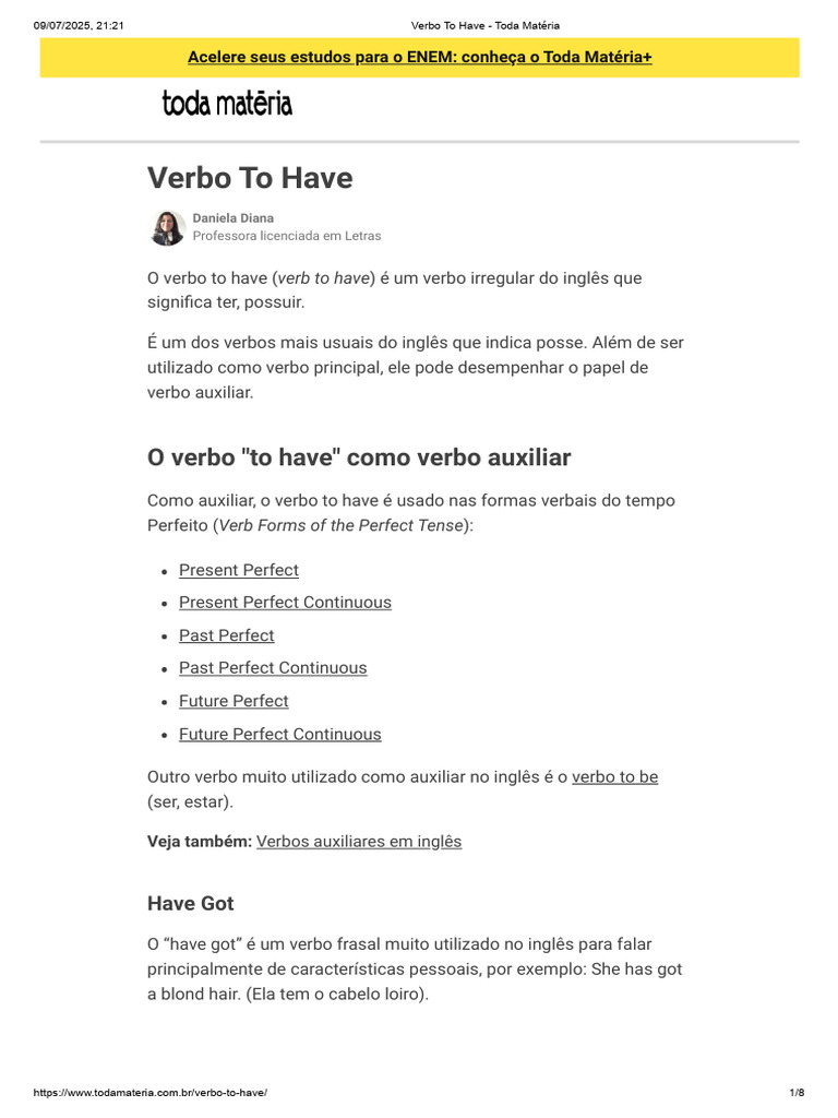 Conjugação do Verbo To Have em Inglês | PDF | Language Mechanics ...