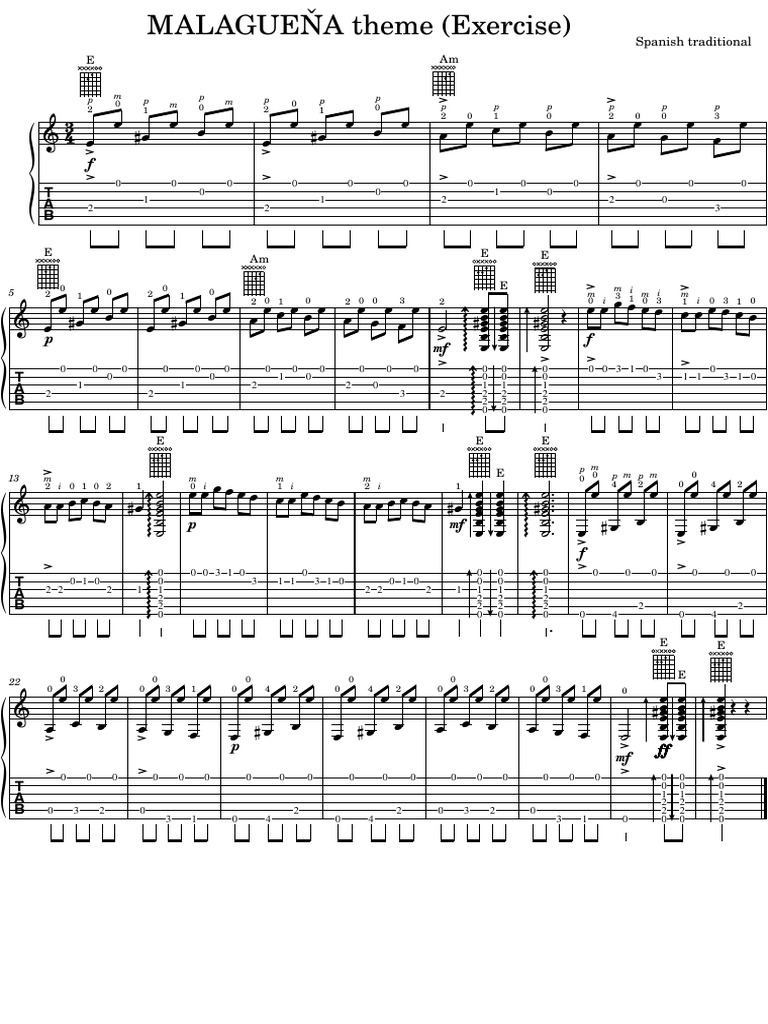 Malaguena Misc Traditional MALAGUEA Theme Guitar Exercise | PDF