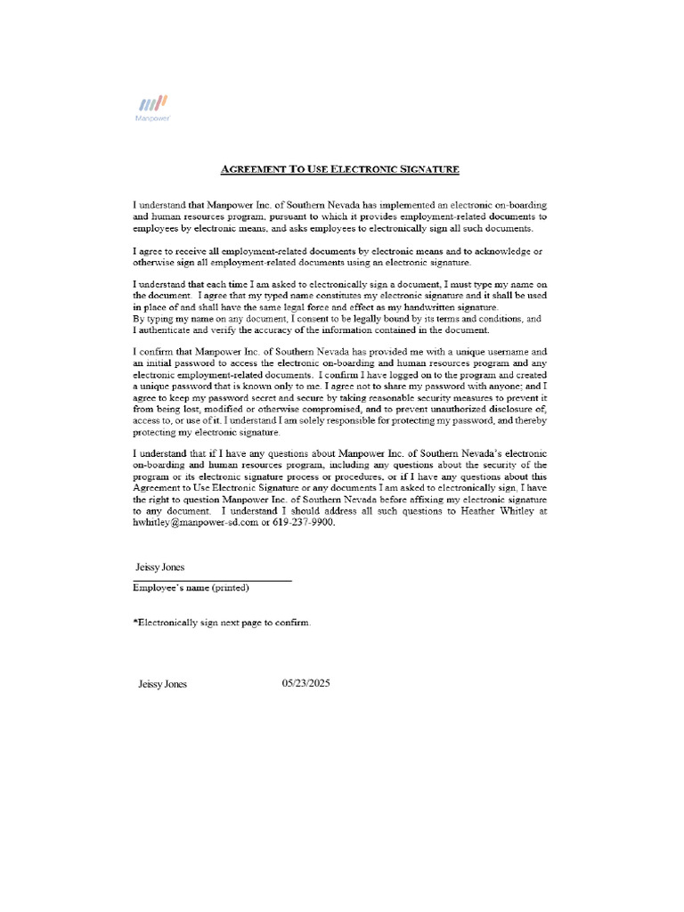 Electronic Signature Agreement - 1895062 | PDF