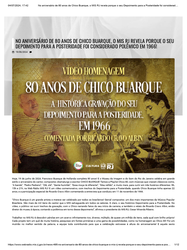 Chico Buarque: 80 Anos de Música e História | PDF
