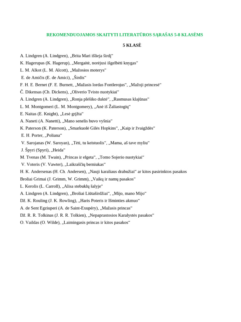 Knygų Sąrašas 5-8 Kl. | PDF