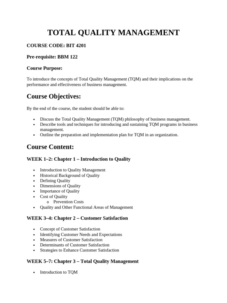 Total Quality Management Course Overview | PDF