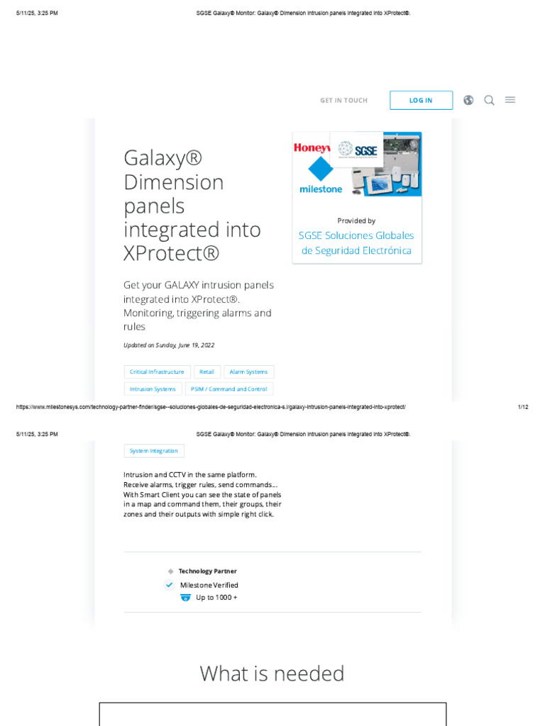 Galaxy® Panels for XProtect® Integration | PDF