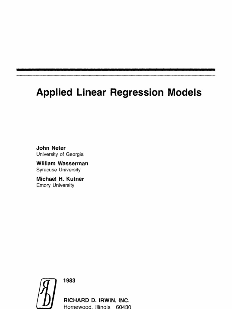 Applied Linear Regression Models by John Neter, William Wasserman ...