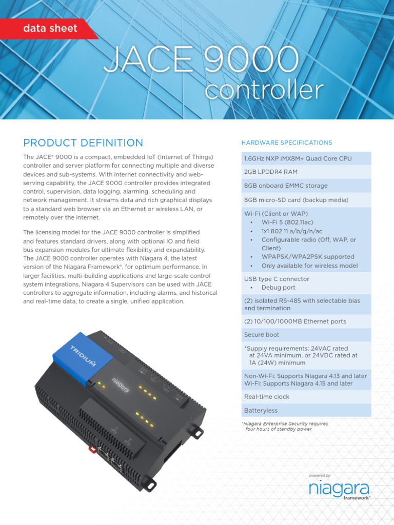 JACE 9000 Controller Datasheet | PDF | Wi Fi | Ieee 802.11