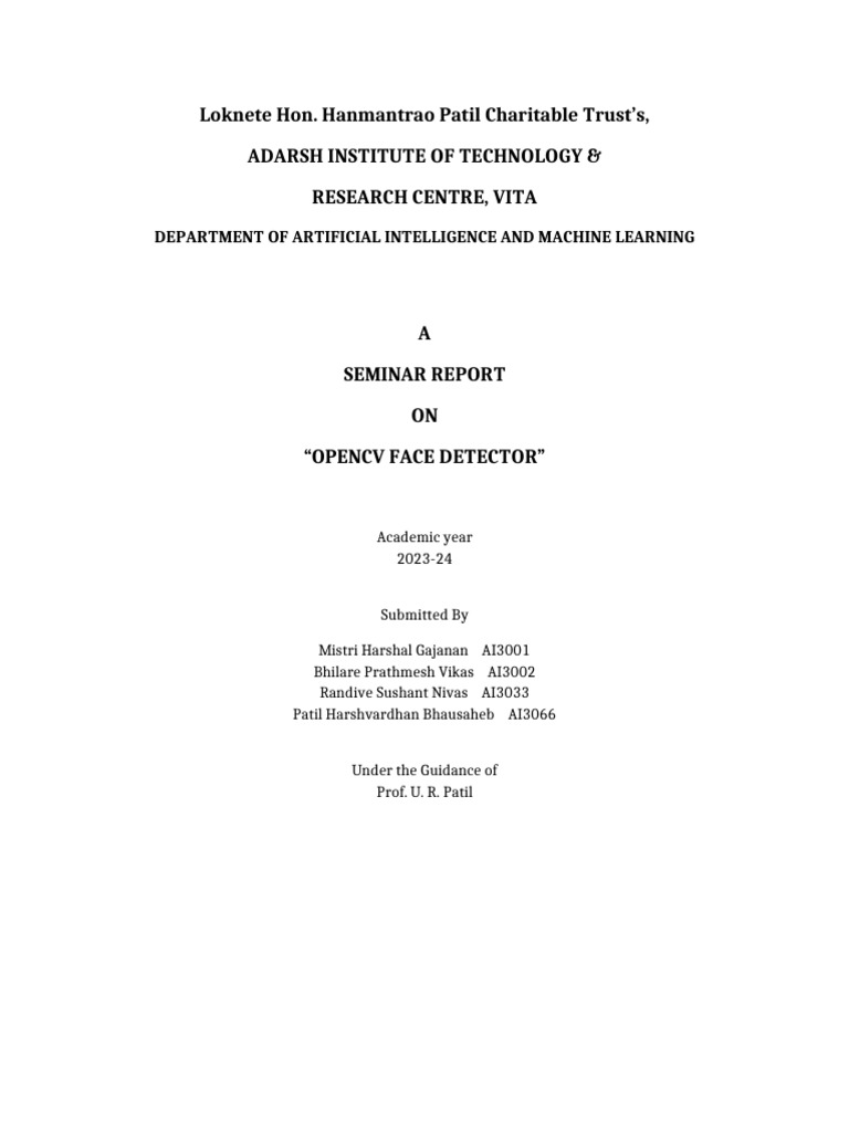 OpenCV Face Detector Synopsis Final | PDF | Deep Learning | Computer Vision