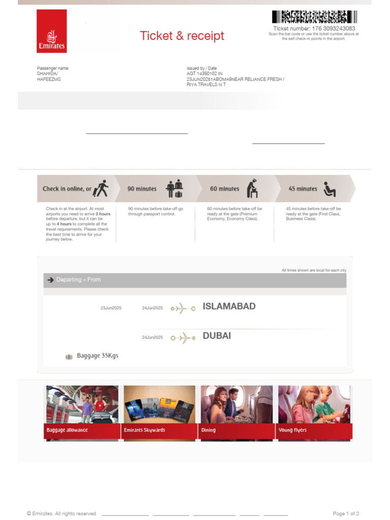 Emirates Flight Ticket Details and Info | PDF | Aviation