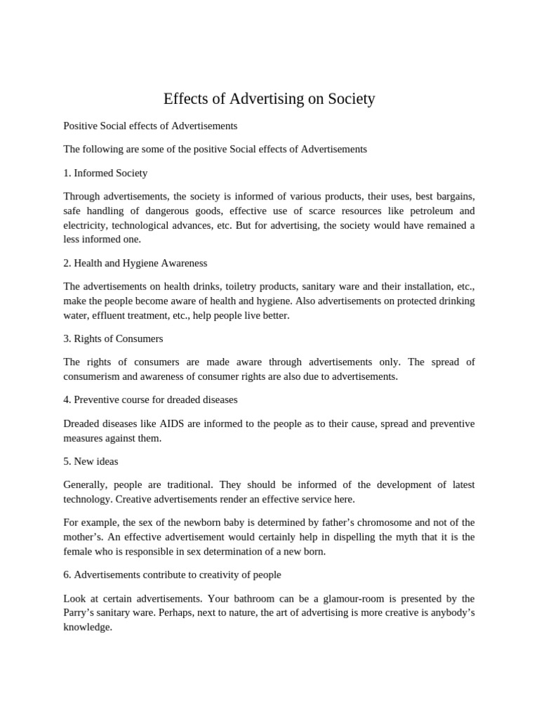 Effects of Advertising On Society | PDF | Advertising