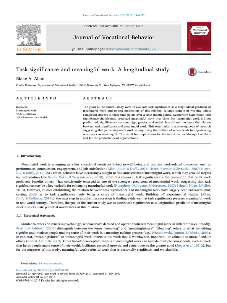 Task Significance and Meaningful Work A Longitudinal Study | PDF ...