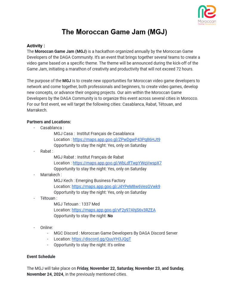 Moroccan Game Jam Schedule and ActivitiesV2 - English-1 | PDF ...