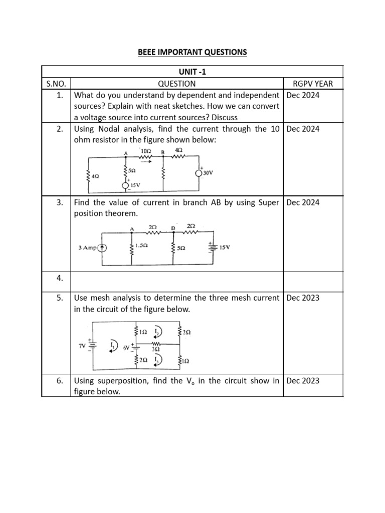 BEEE Important Questions for RGPV 1st Year | PDF | Electrical Impedance ...