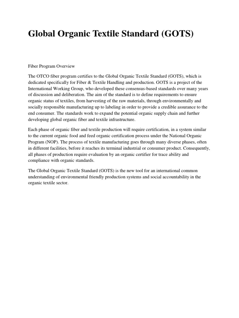 Global Organic Textile Standard | PDF | Production And Manufacturing ...