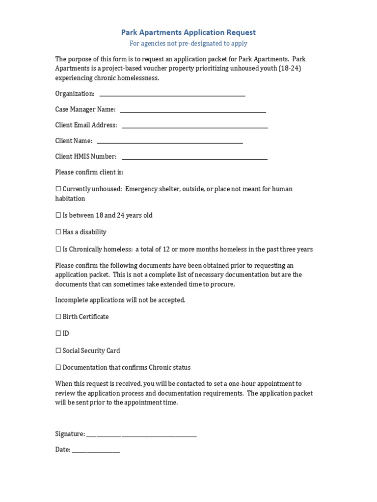 Park Apartments Application Request Form | PDF