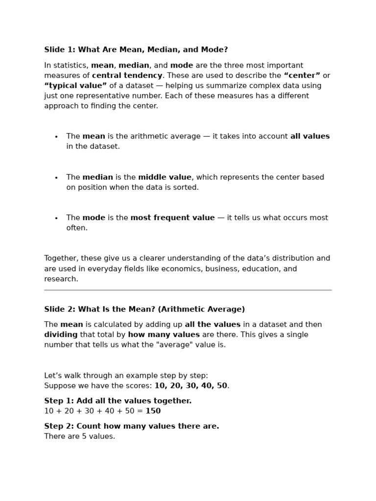 Mean Median Mode | PDF | Mean | Mode (Statistics)