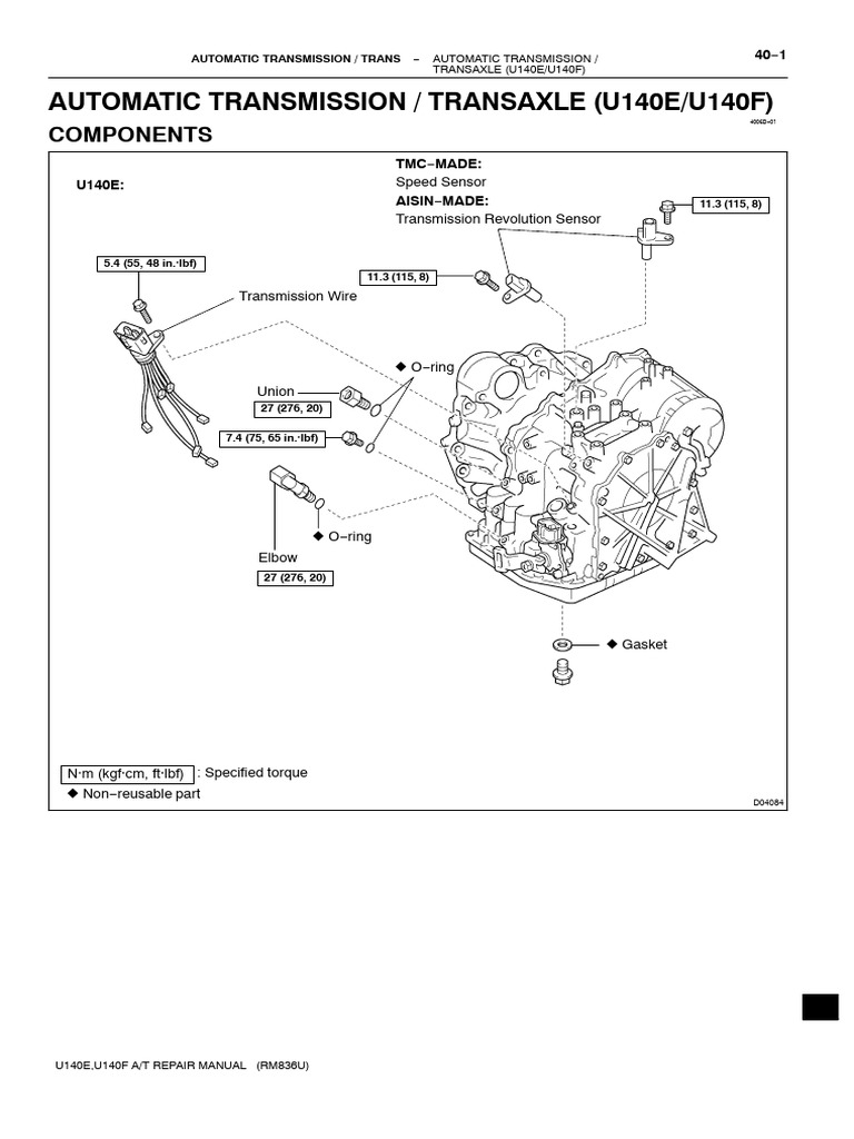 U140E/U140F Transmission Repair Guide | PDF | Manual Transmission ...