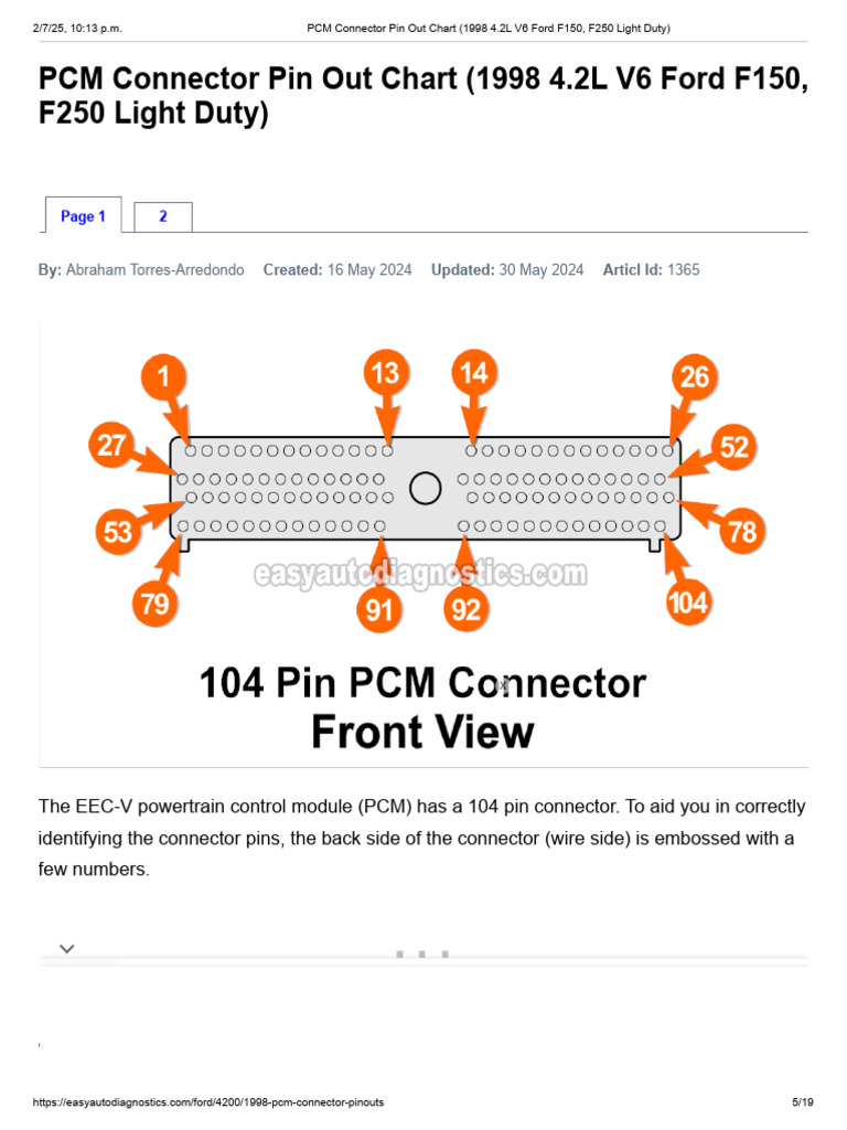 1998 Ford F150 PCM Pinout Guide | PDF | Ford F Series | Internal ...