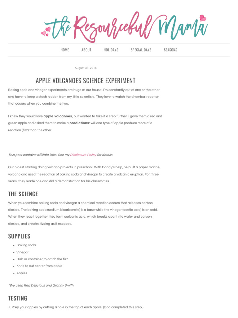 FF Apple Volcanoes Science Experiment | PDF | Sodium Bicarbonate | Vinegar