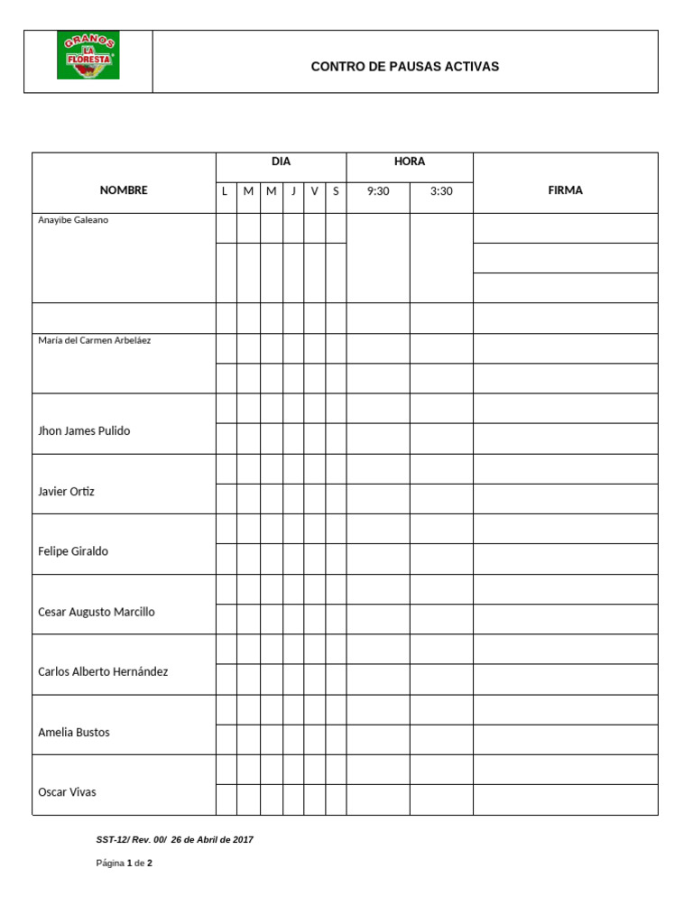 STT-16 Control de Pausa Activas | PDF