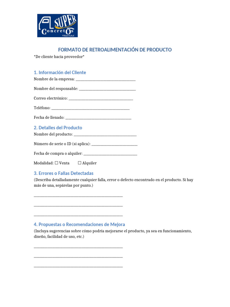 Formato Retroalimentacion Producto Cliente LOGO | PDF