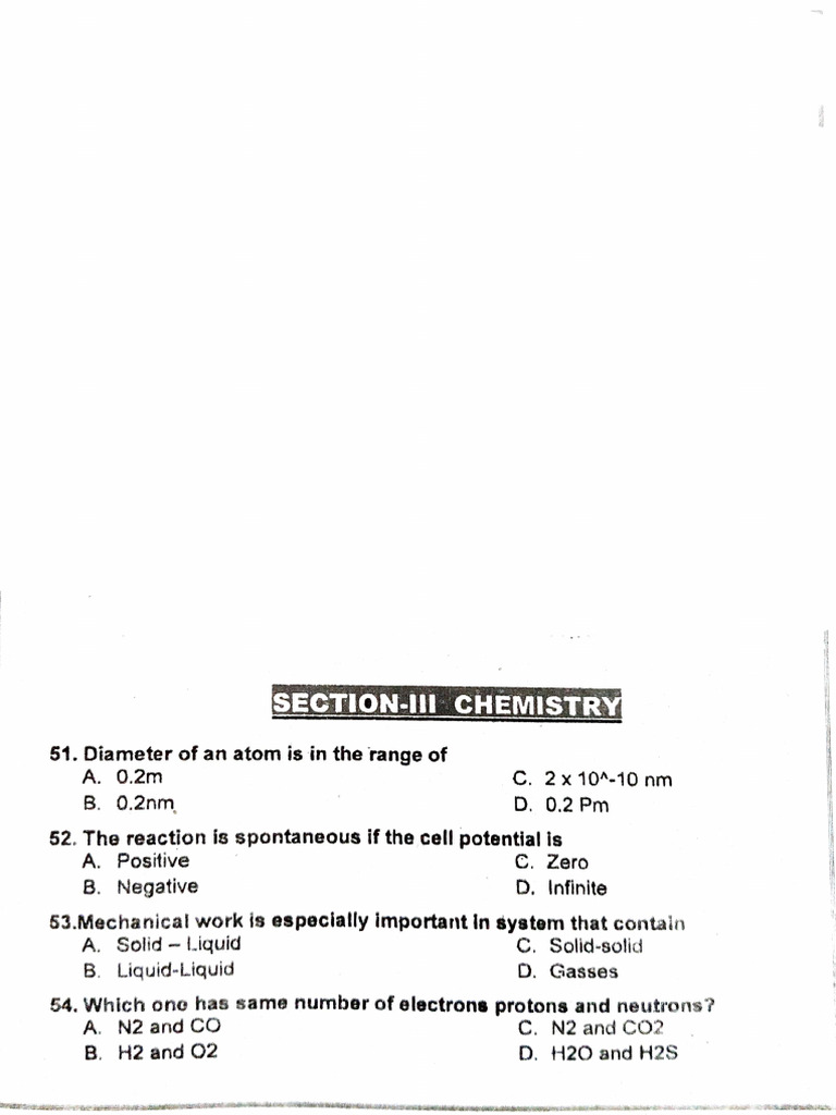 Chemistry Exam Questions and Answers | PDF | Mole (Unit) | Chemical ...