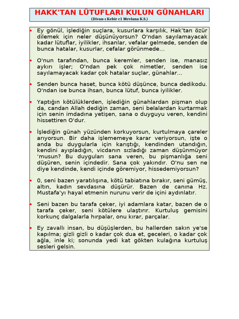 Hakk'Tan Lütuflari Kulun Günahlari | PDF