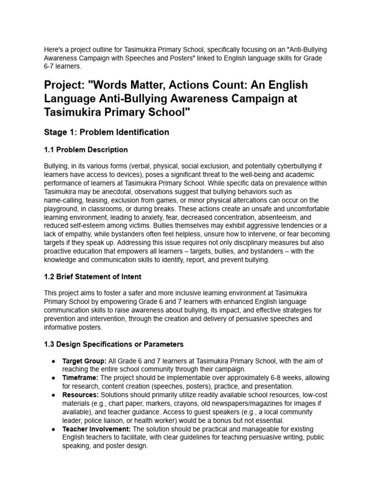 Project On Bullying Among Learners at Tasimukira P.. | PDF | Bullying ...